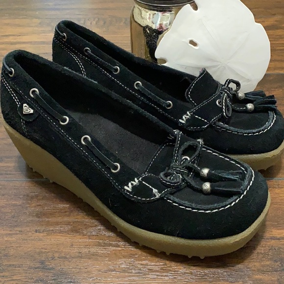 Roxy | Shoes | Roxy Suede Leather Black Chunky Wedge Sz 6 | Poshmark